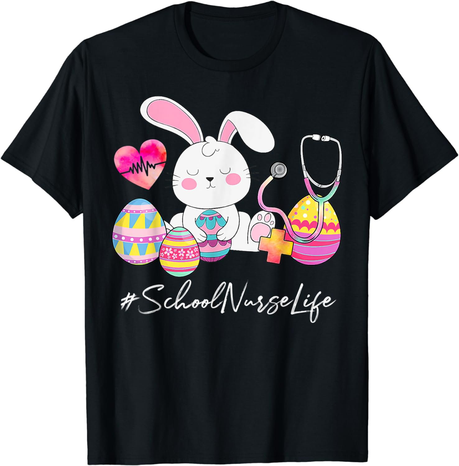 Stethoscope Cute Bunny School Nurse Life Easter Christians T-Shirt