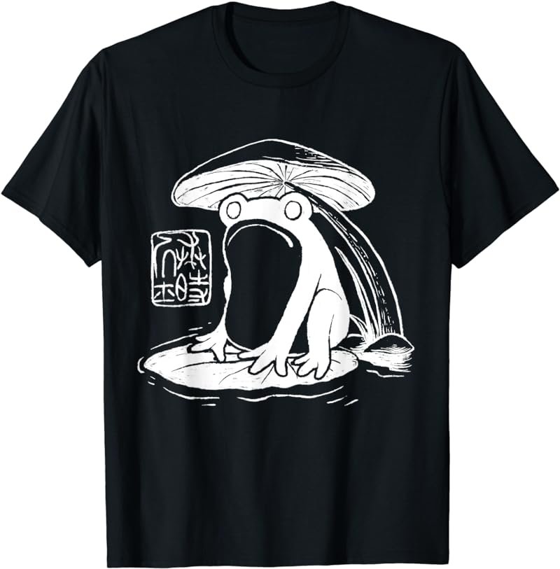 Grumpy Japanese Frog Cute Cottagecore Frog Goblincore Toad T-Shirt