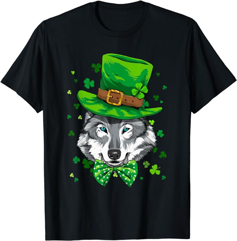 Wolf Leprechaun St Patricks Day Boys Kids Girls Shamrock T-Shirt