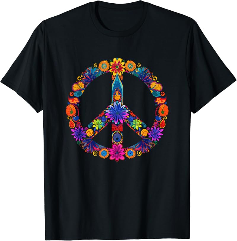 Peace Sign Love 60s 70s Costume Hippie Flowers Groovy Peace T-Shirt