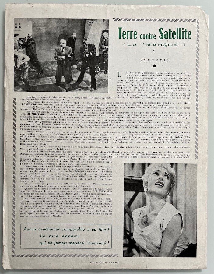 ENEMY FROM SPACE (1957) VAL GUEST - FRENCH FLYER 2 PAGES