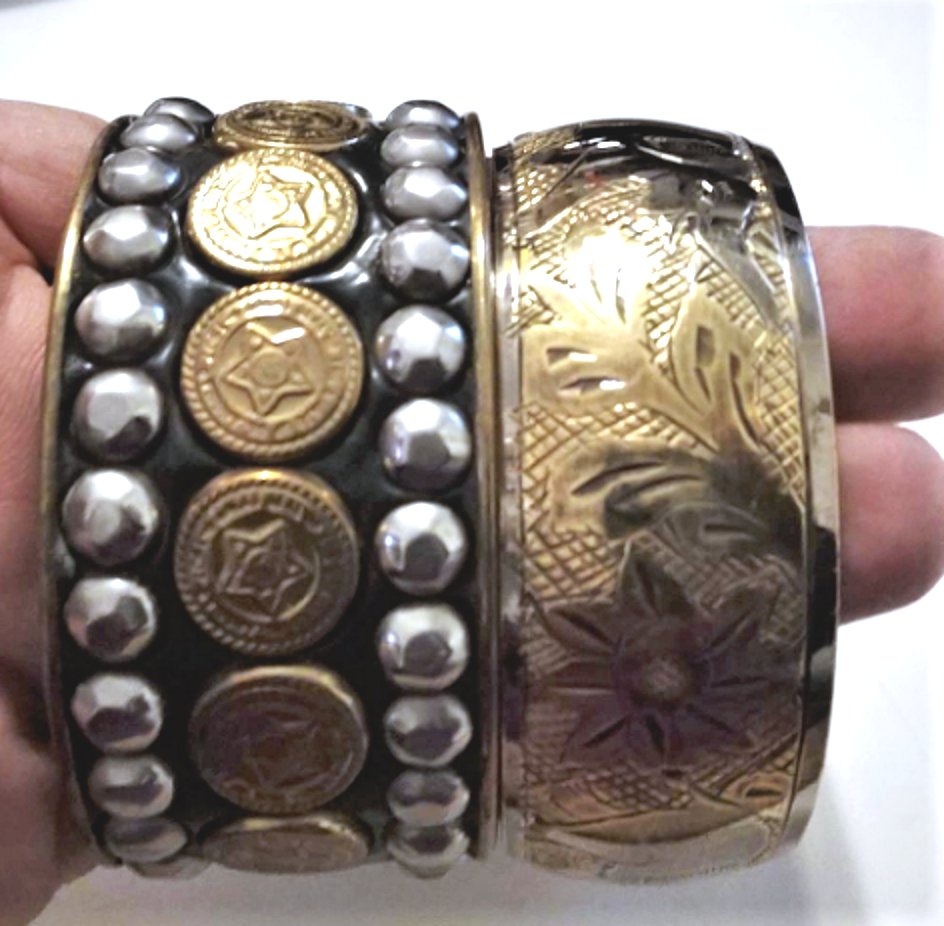 Amazing Vintage Chunky Big Bangles Stack Lot Collection of 2