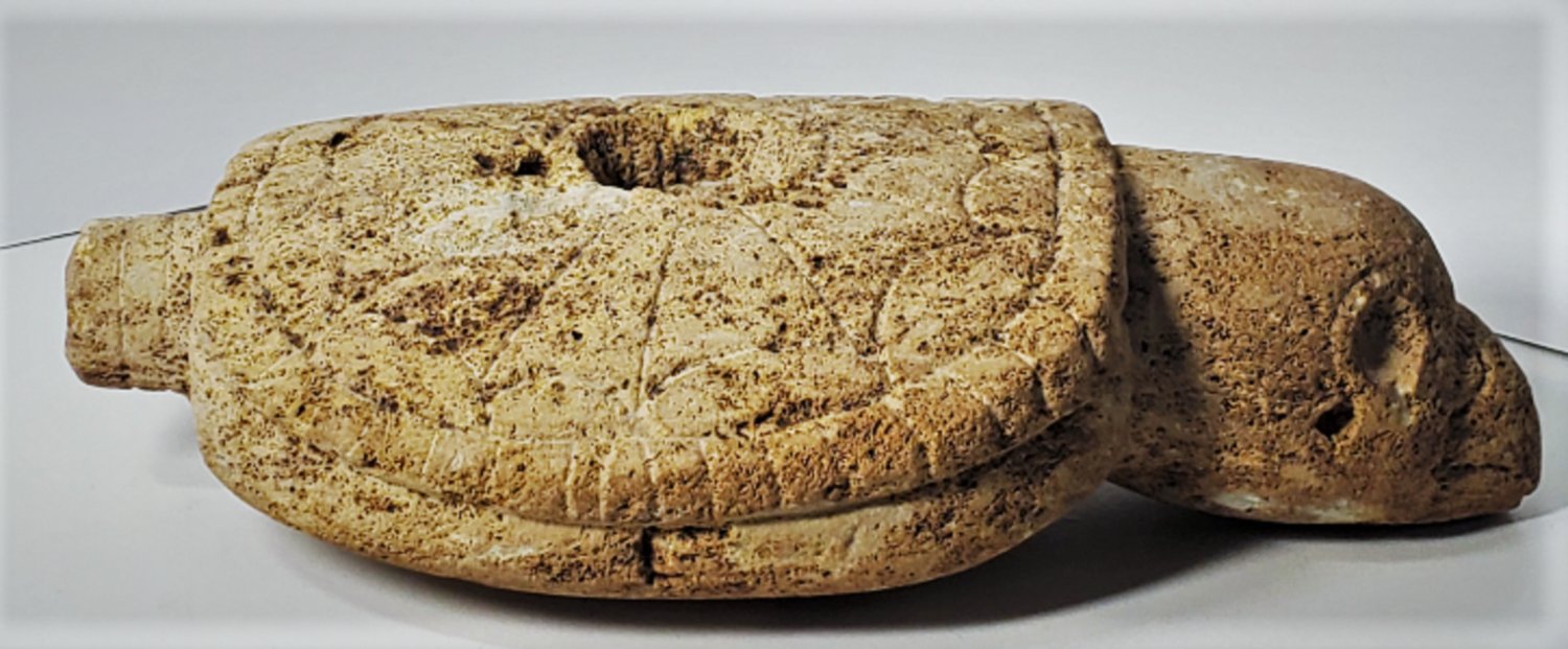 Ancient Woodland Native Clay-Mudstone Ceremonial Turtle Effigy Pipe