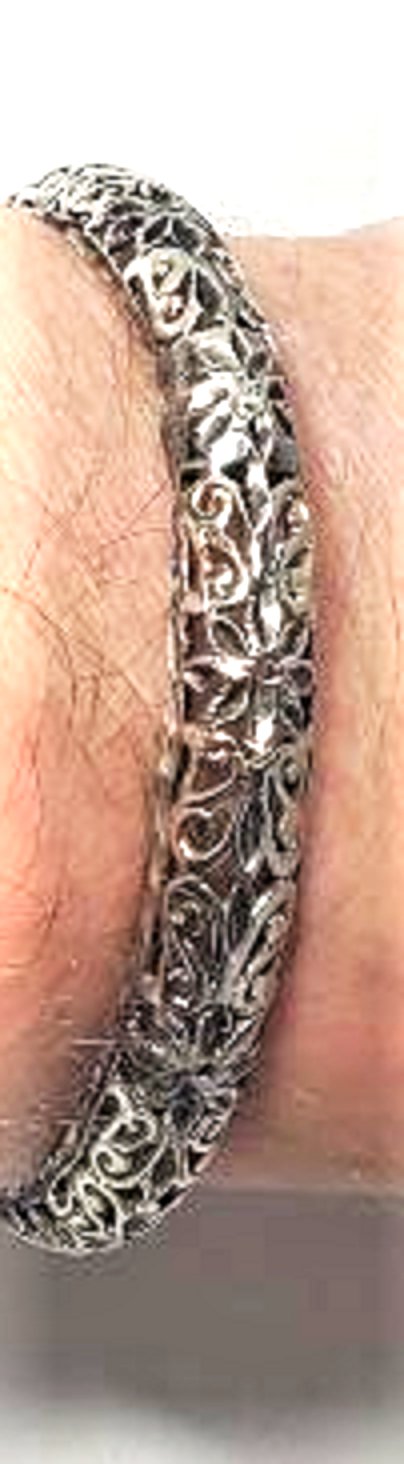 Vintage Sterling Silver Ornate Floral Openwork Hinged Bangle Bracelet Lot