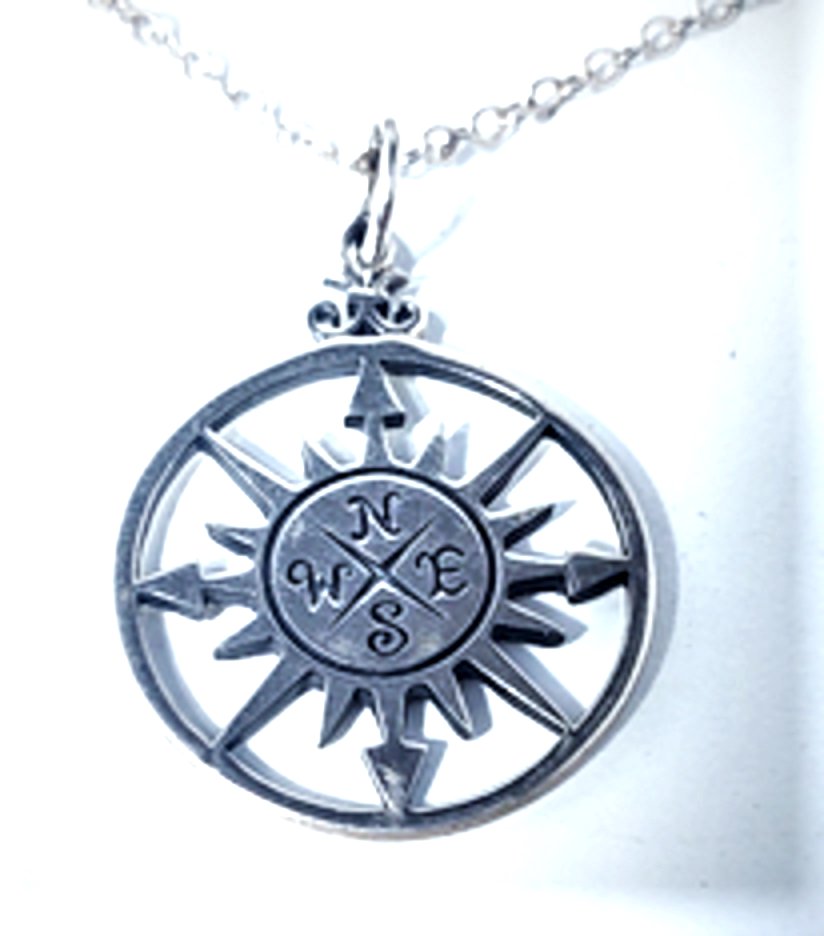 Vintage Sterling Silver Cutout Classical Compass Pendant Necklace Lot 18"