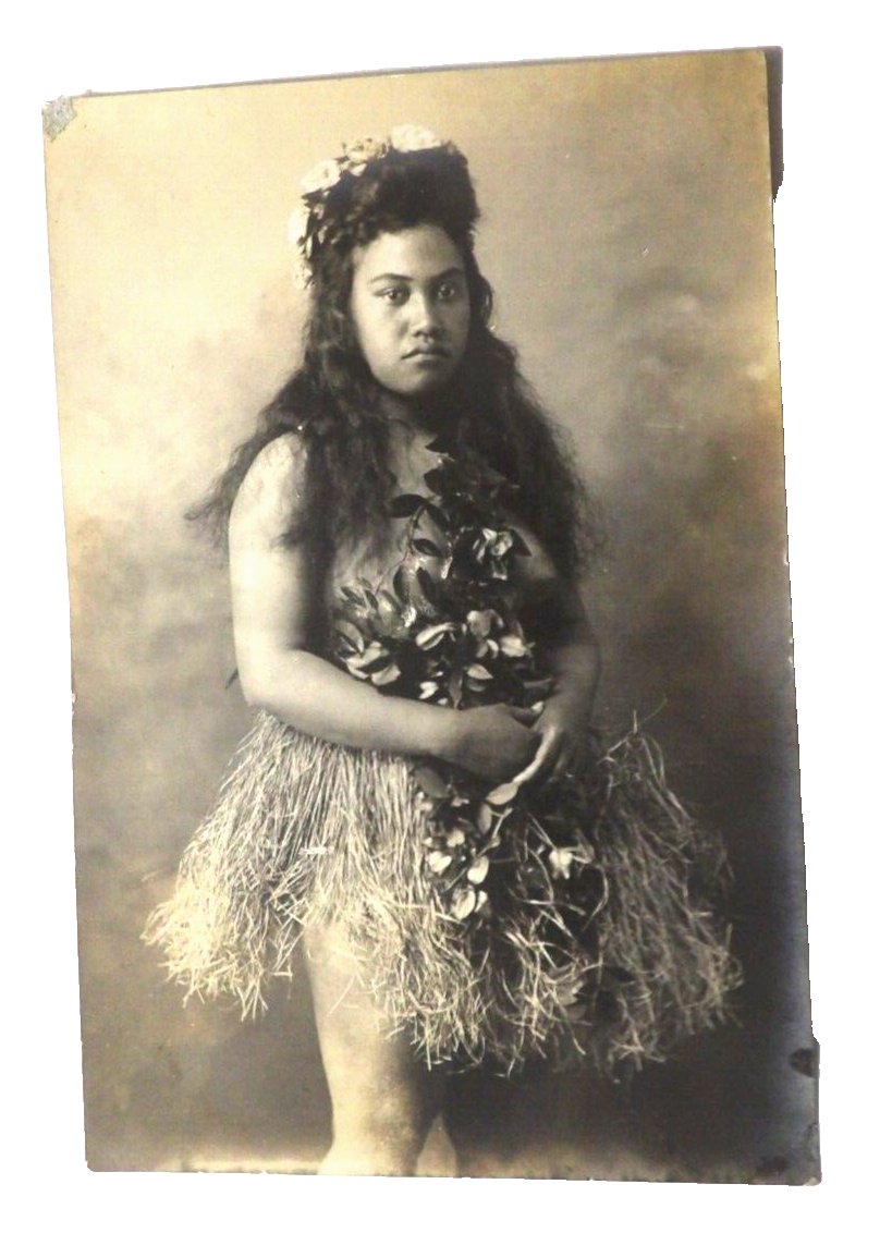 1917 Native Hawaiian Woman Hula Girl Polynesian Dancer Photograph T.H ...
