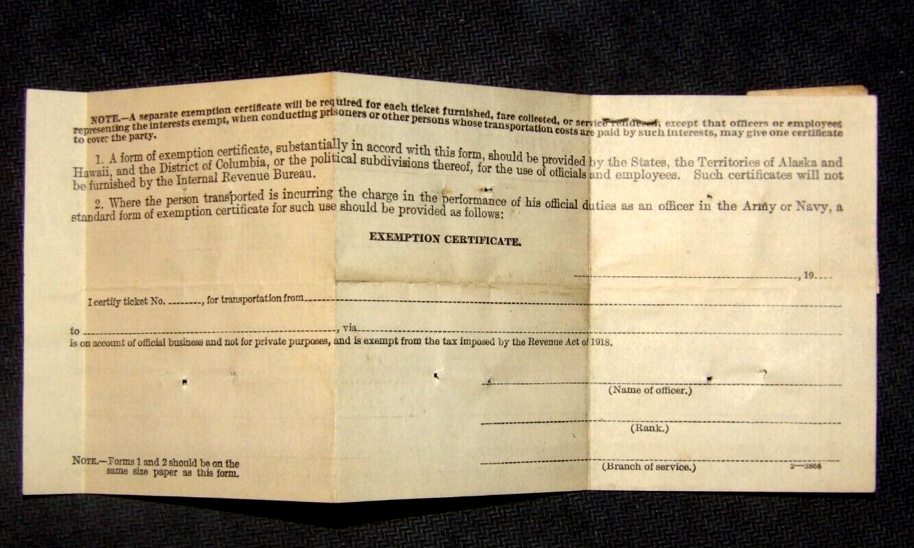 Baltimore and Ohio Railroad Ticket & Tax Exemption Certificate 1921 Lot ...