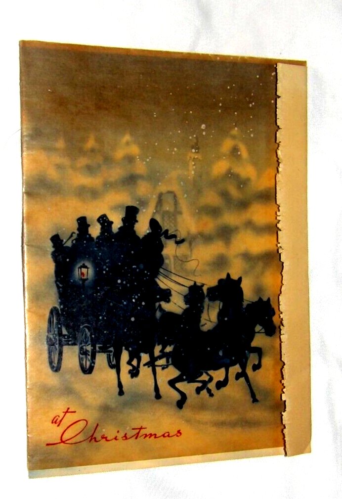 Vintage Christmas Silhouette Stagecoach 1942 Card National Printing Council