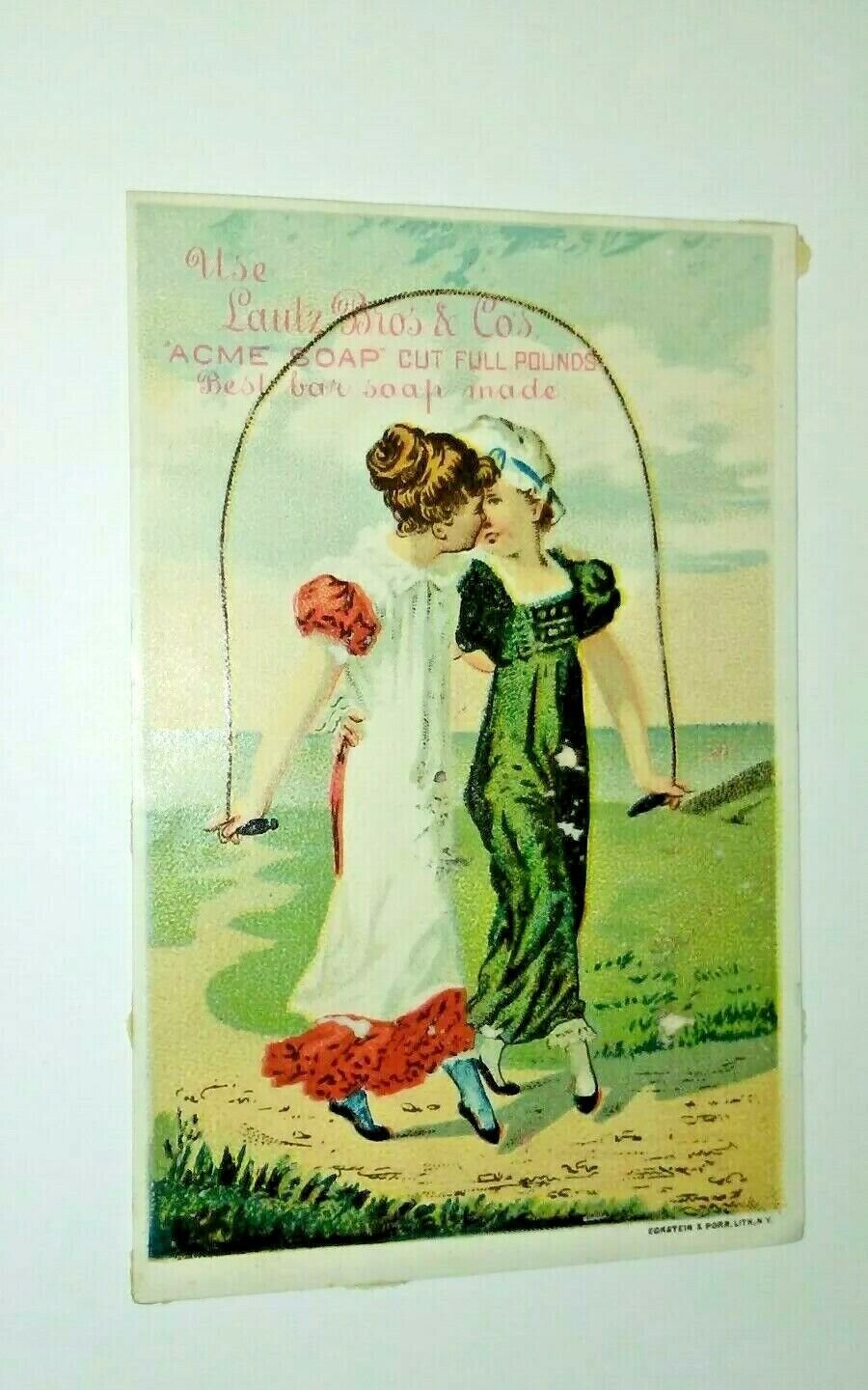 CIRCUS SOAP TWO GIRLS SKIP JUMP ROPE VICTORIAN TRAD CARD C 1890