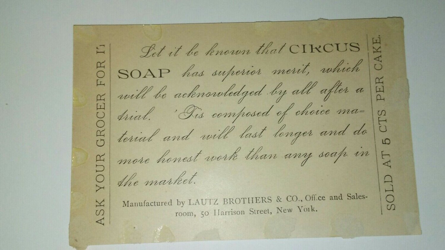 CIRCUS SOAP TWO GIRLS SKIP JUMP ROPE VICTORIAN TRAD CARD C 1890