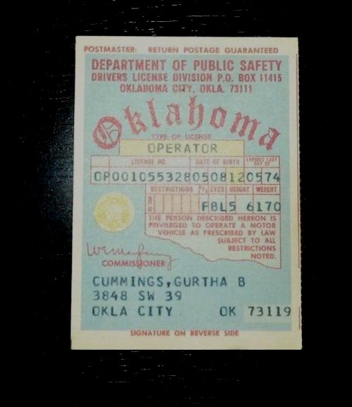 1974 Oklahoma Drivers License Vintage