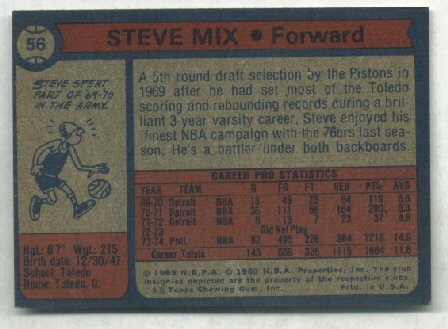 1974-75 Topps #56 Steve Mix RC NBA Philadelphia 76ers