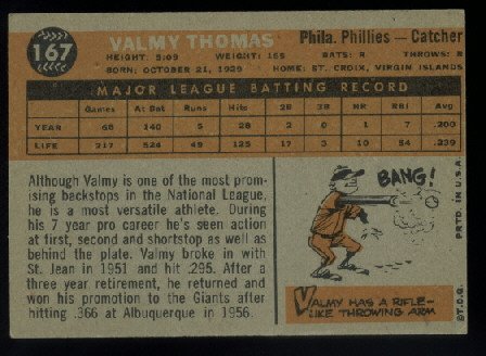 1960 Topps #167 Valmy Thomas Philadelphia Thomas