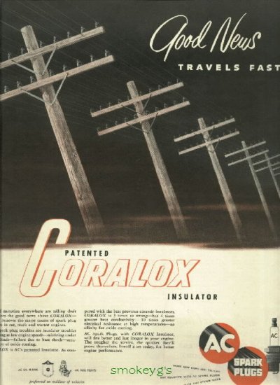 1950 AC CORALOX spark plug magazine ad Good News Travels Fast