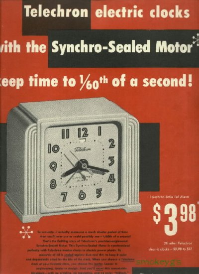 1950 Telechron electric clock magazine ad Keep Time to 1/60th of a second
