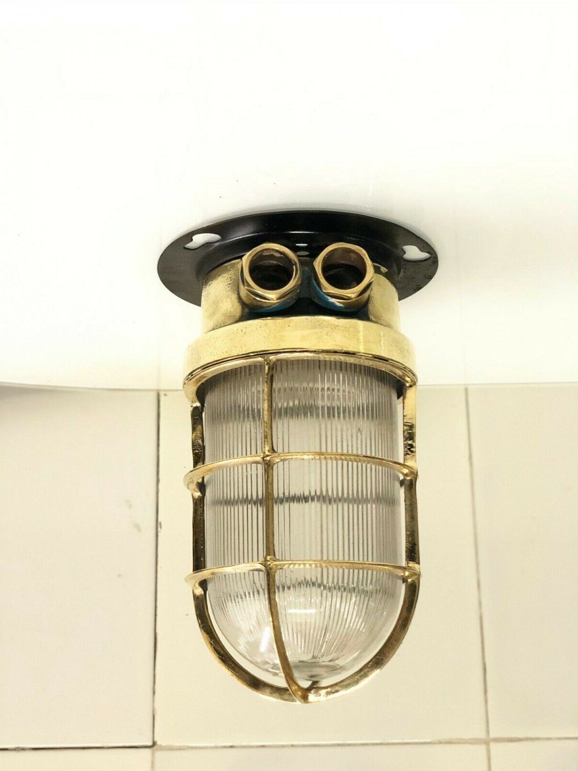 SALVAGED SHIP MARITIME ANTIQUE OLD BOAT BRASS BULKHEAD CEILING LIGHT