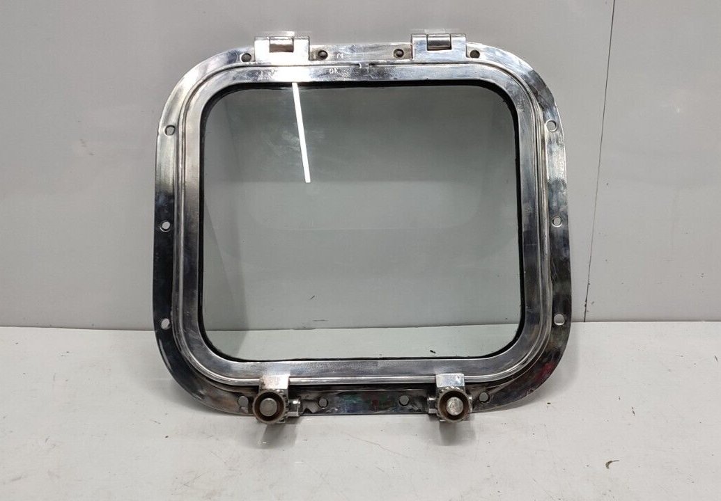 Old Refurbished Ship Vintage Aluminum Square Porthole Window with 2 Dogs