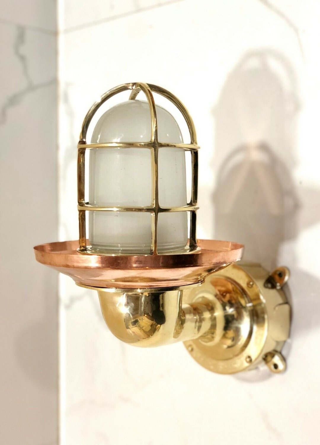 Marine Sconce Arched Swan Wall Light - Shade Junction Box White Glass ...