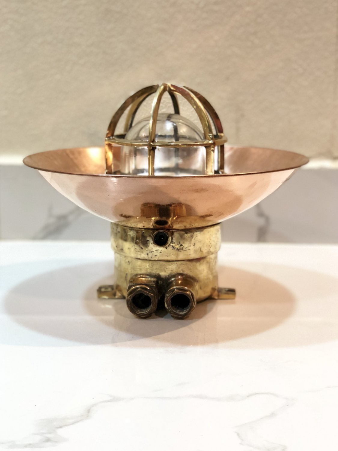 Nautical Antique Old Ship Original Mount Bulkhead Light with Shade Cap