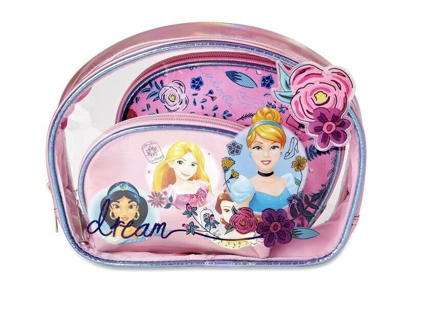 Disney Princess Themed 3 Piece Pouch MakeUp bag Coin Purse Travel Set