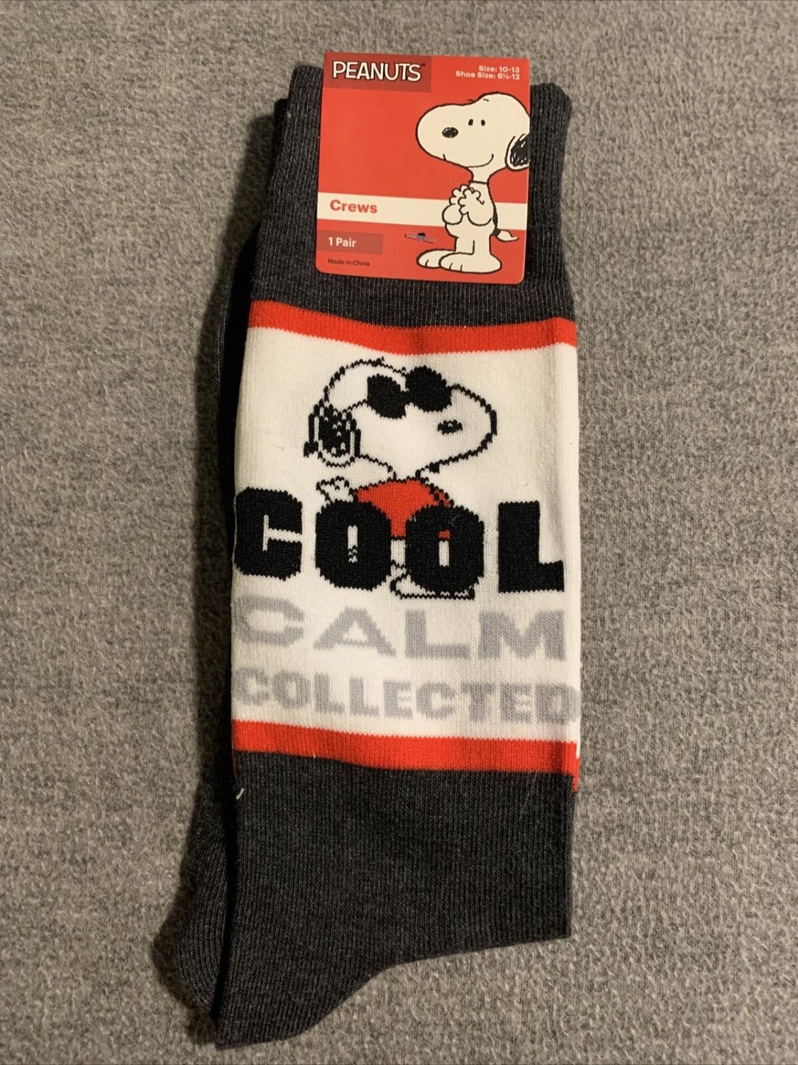 Peanuts Snoopy Joe Cool Men's Crew Socks COOL CALM COLLECTED Sz 10-13 NWT