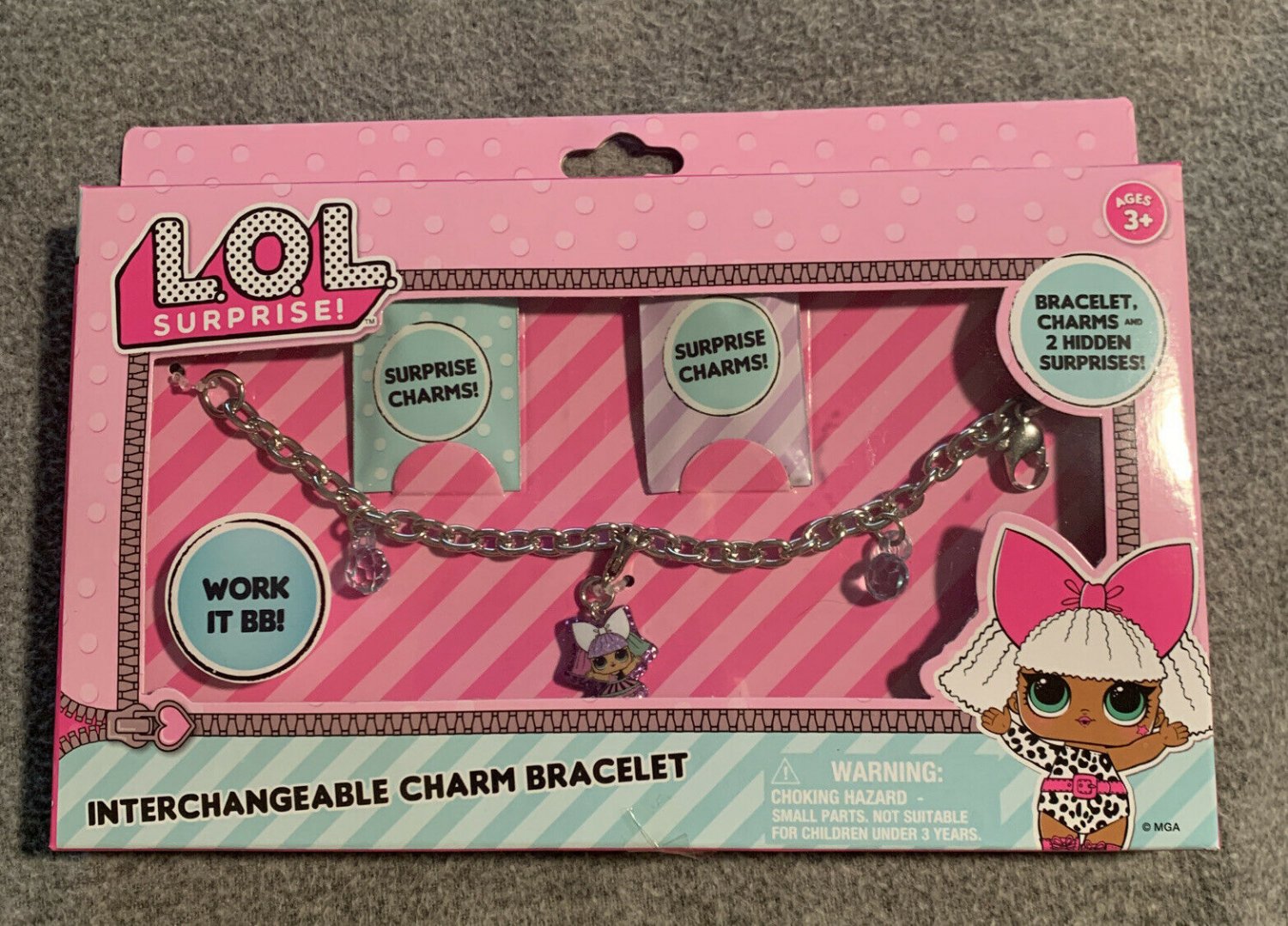 LOL Surprise Interchangeable Kids Charm Bracelet With 3 Charms - New NIB