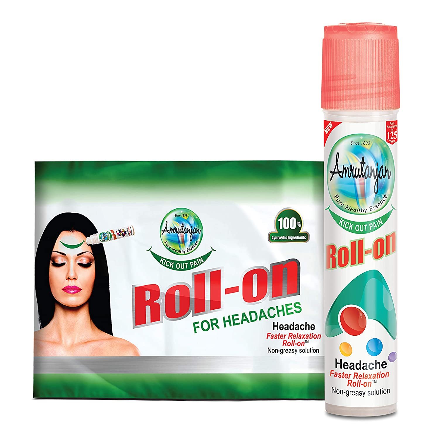 2X Amrutanjan Roll-On for Headache Pain Relief 10ml pack