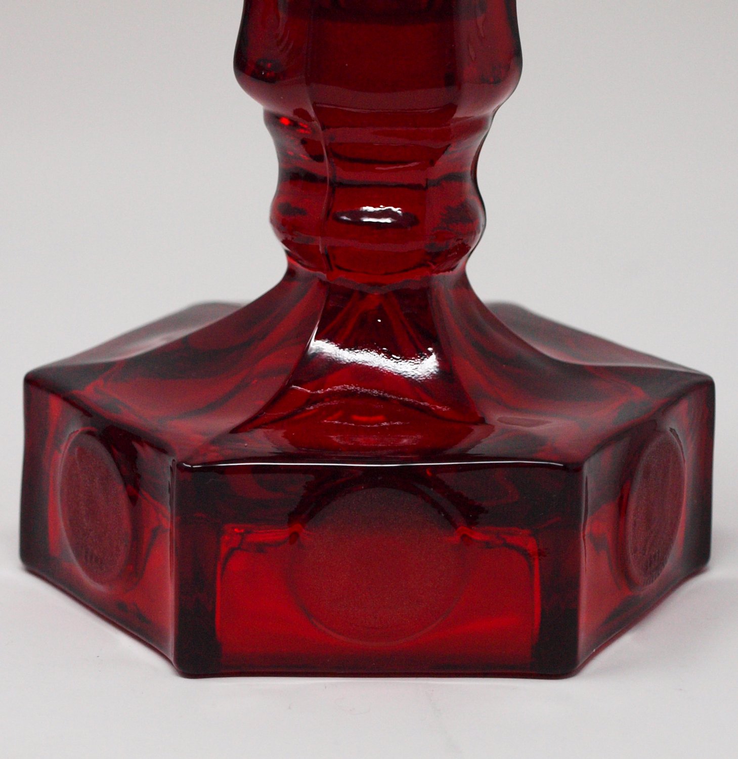 Fostoria Ruby Red Coin Pattern Glass Candle Holder w/Hexagon Base, 4 1/ ...