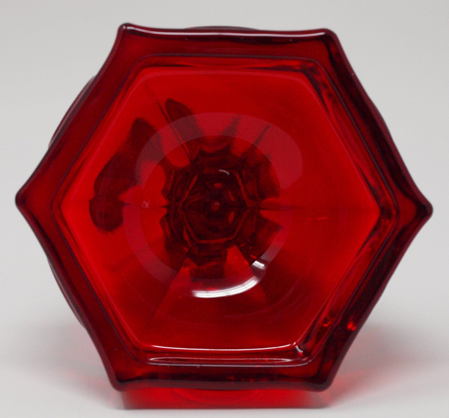 Fostoria Ruby Red Coin Pattern Glass Candle Holder w/Hexagon Base, 4 1/ ...