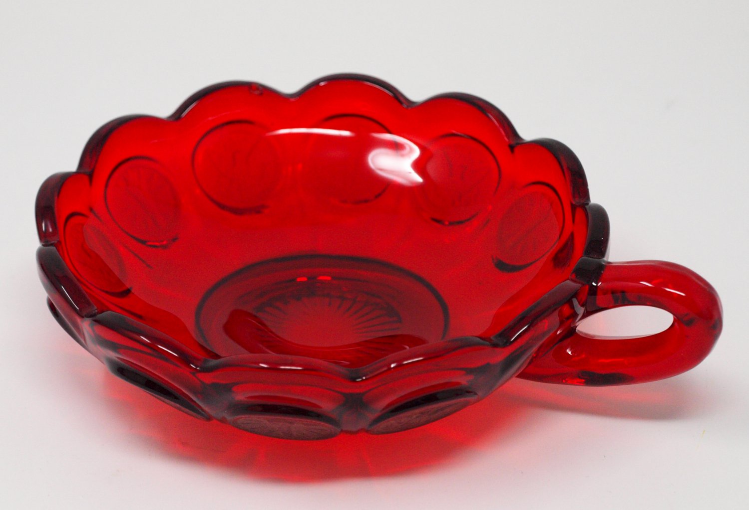 Fostoria Ruby Red Coin Glass Nappy with Handle, Candy or Trinket Dish, Bowl