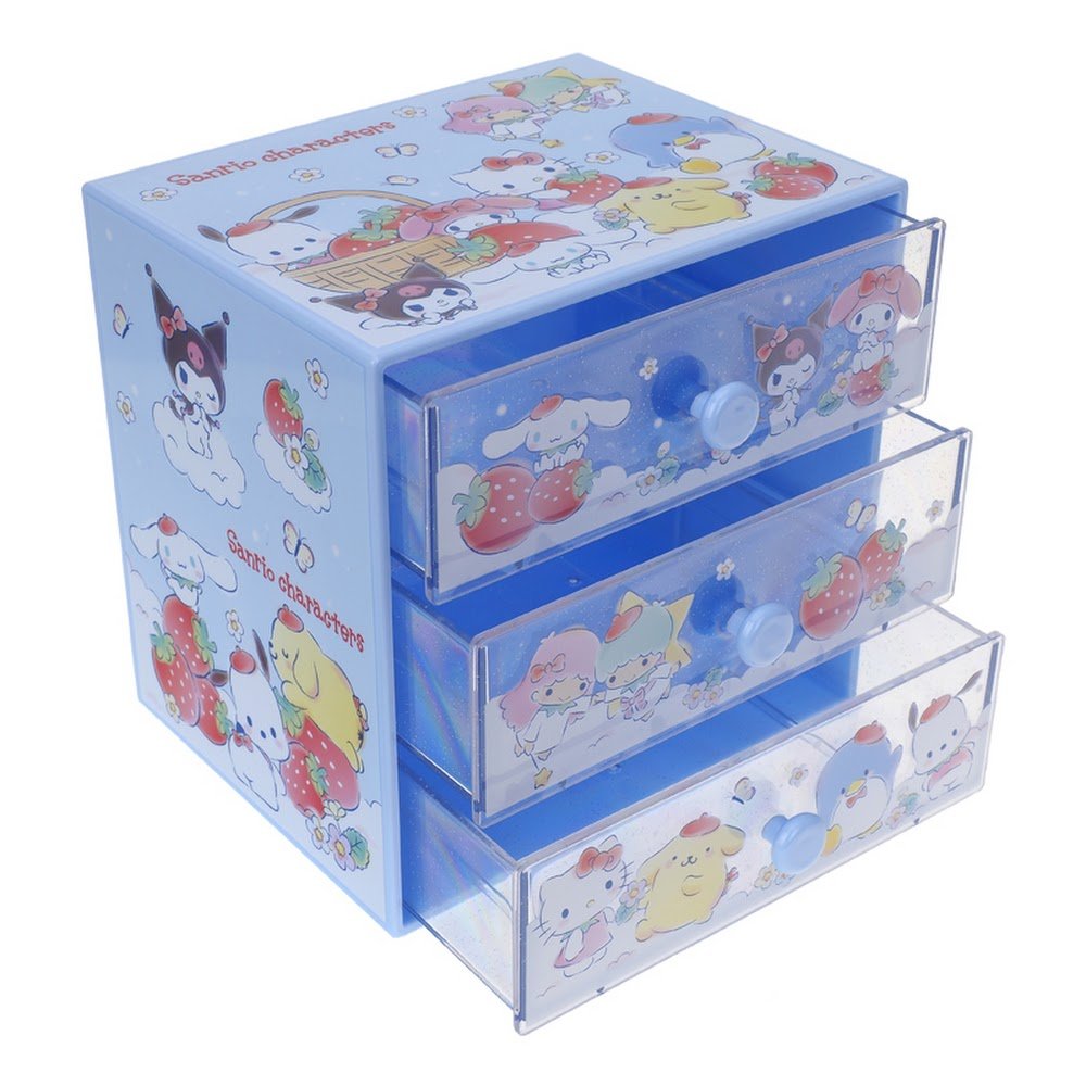 Sanrio Mixed Characters Plastic Storage box with drawers Blue Multi ...