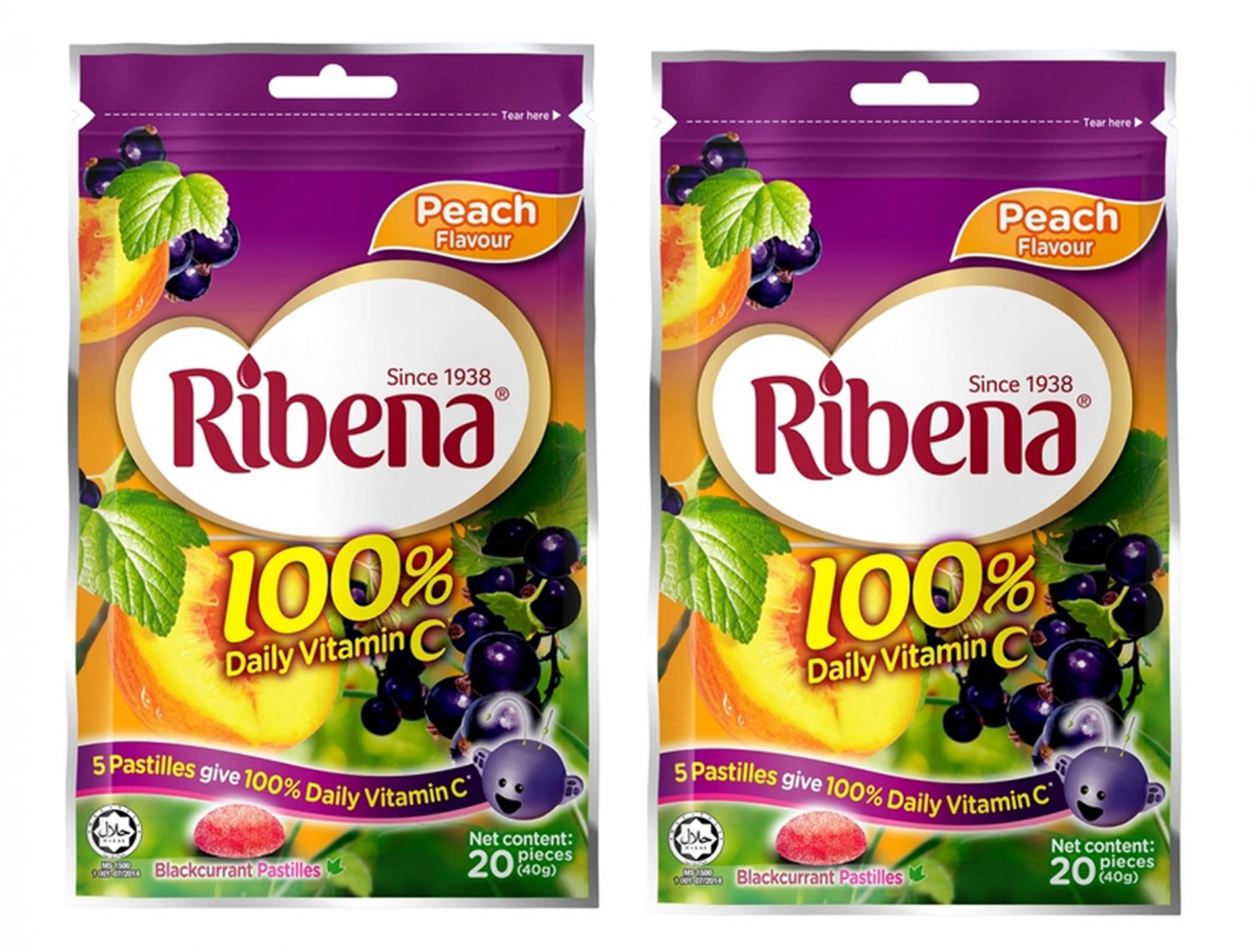 2 x Ribena Blackcurrant Pastilles Peach Flavored Candy Sweets Candies