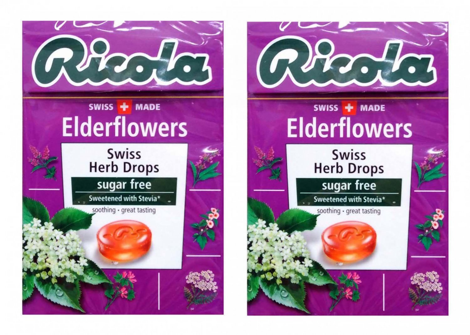 2 x Ricola Elderflower Swiss Herb Lozenges - Sugar-Free Drops Candy 40g (80g Total)