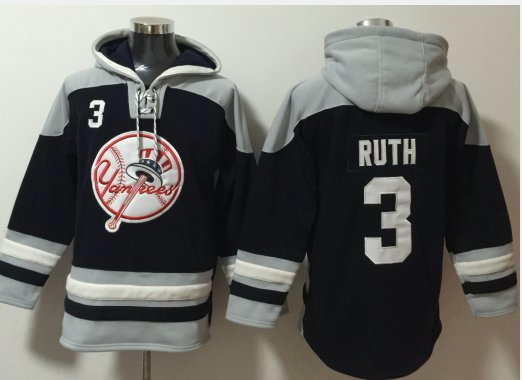 Men's New York Yankees #3 Babe Ruth Navy Blue Lace Up Pullover Jersey ...