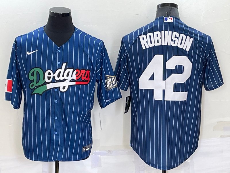 Los Angeles Dodgers #42 Jackie Robinson Navy Blue Pinstripe 2020 World ...
