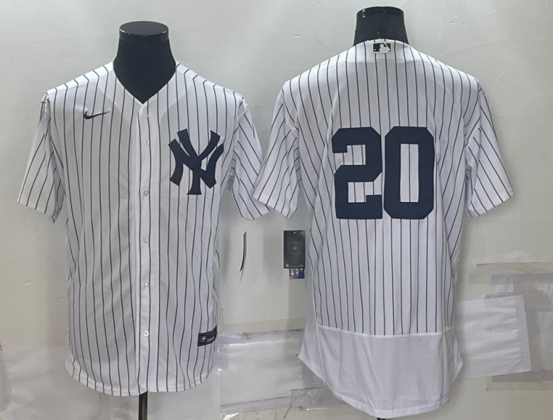 Men's New York Yankees #20 Jorge Posada White No Name Stitched Flex ...