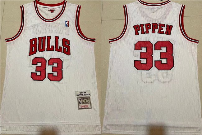 Men's Chicago Bulls #33 Scottie Pippen 1997-98 White Throwback Stitched ...