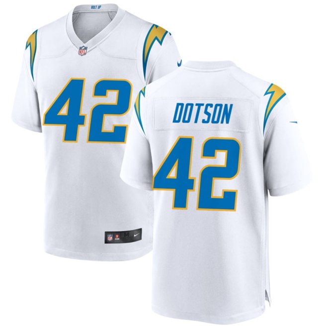 Los Angeles Chargers #42 Elijah Dotson White Stitched Football Jersey