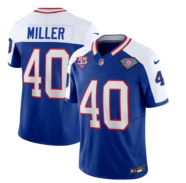 Bills #40 Von Miller Blue/White 2023 F.U.S.E. 35th And 75th Patch ...