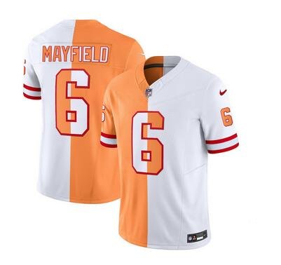 Buccaneers #6 Baker Mayfield 2023 F.U.S.E. White/Gold With C Patch Split Limited Stitched Jersey
