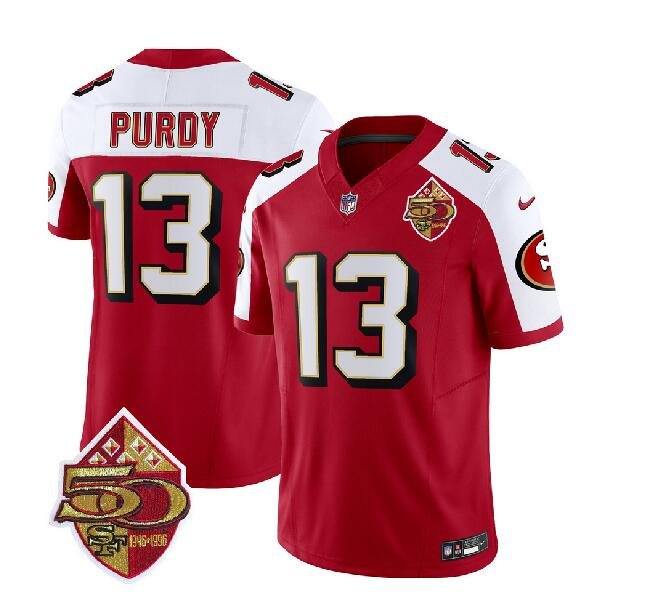 San Francisco 49ers #13 Brock Purdy Red/White 2023 F.U.S.E. 50th Patch ...