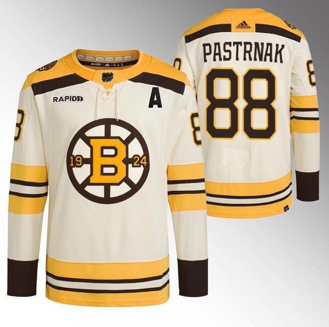 Boston Bruins #88 David Pastrnak Cream With Rapid7 Patch 100th ...