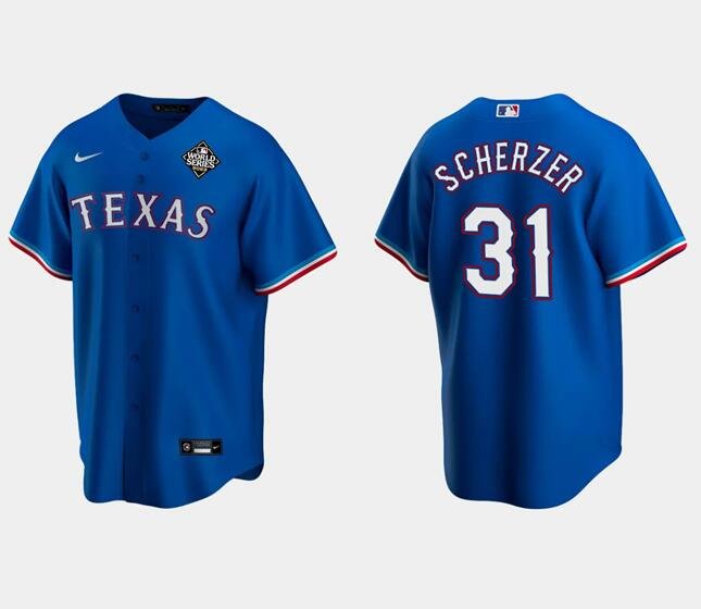 Texas Rangers #31 Max Scherzer Royal 2023 World Series Stitched ...