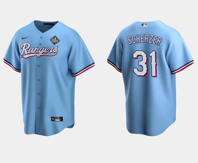 Texas Rangers #31 Max Scherzer Blue 2023 World Series Stitched Baseball ...
