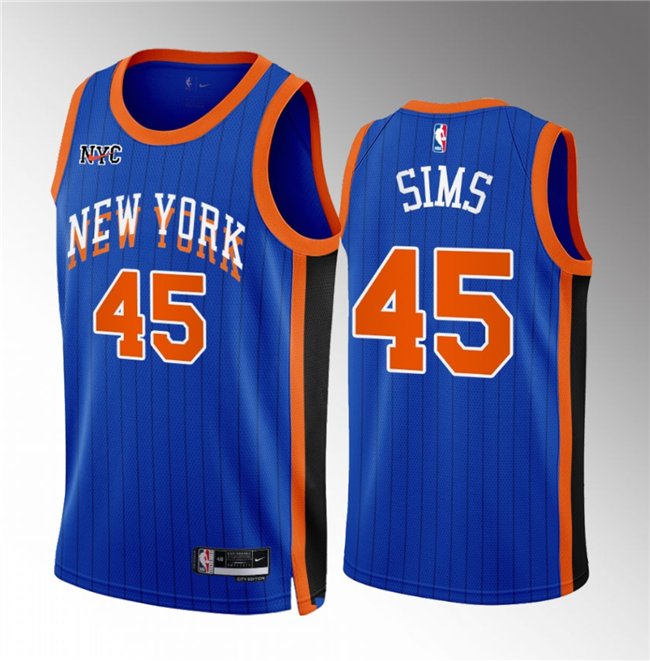 Men's New Yok Knicks #45 Jericho Sims Blue 2023/24 City Edition ...