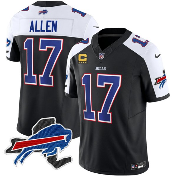 Bills #17 Josh Allen Black/White 2023 F.U.S.E. 4-Star C Patch Vapor ...
