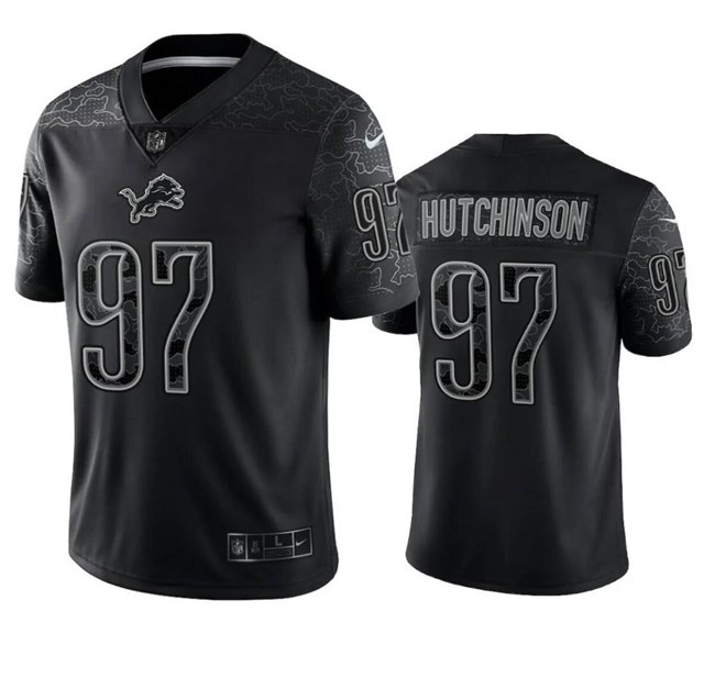 Detroit Lions #97 Aidan Hutchinson Black Reflective Stitched Football ...