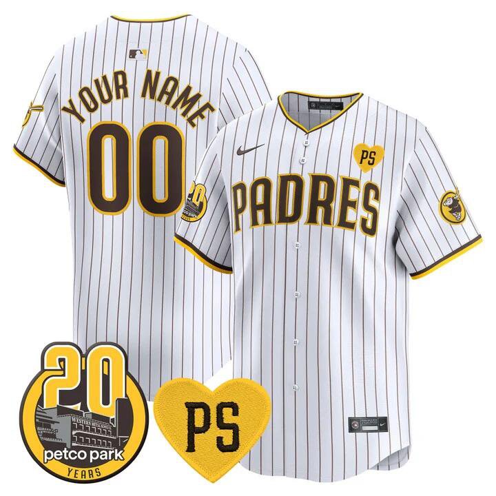 Custom San Diego Padres White “For Peter” And Petco Park 20th Patch ...