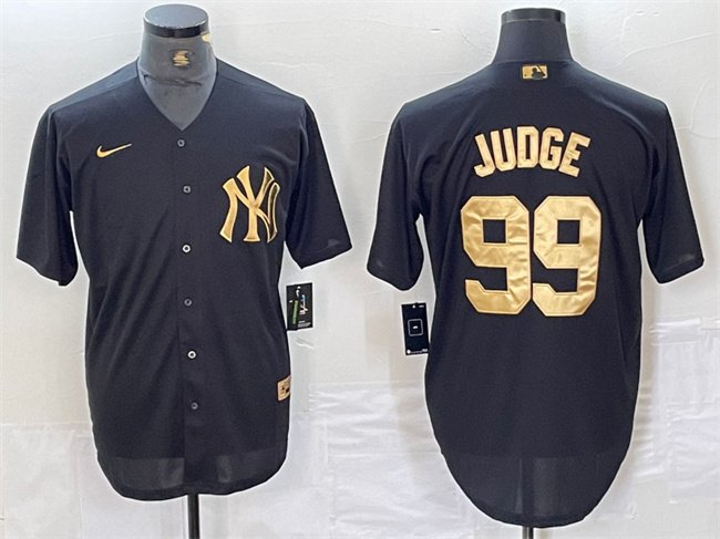New York Yankees #99 Aaron Judge Black/Gold Cool Base Stitched Baseball ...