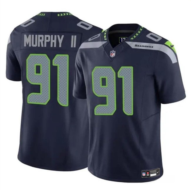 Seattle Seahawks #91 Byron Murphy II Navy 2024 Draft F.U.S.E Vapor ...